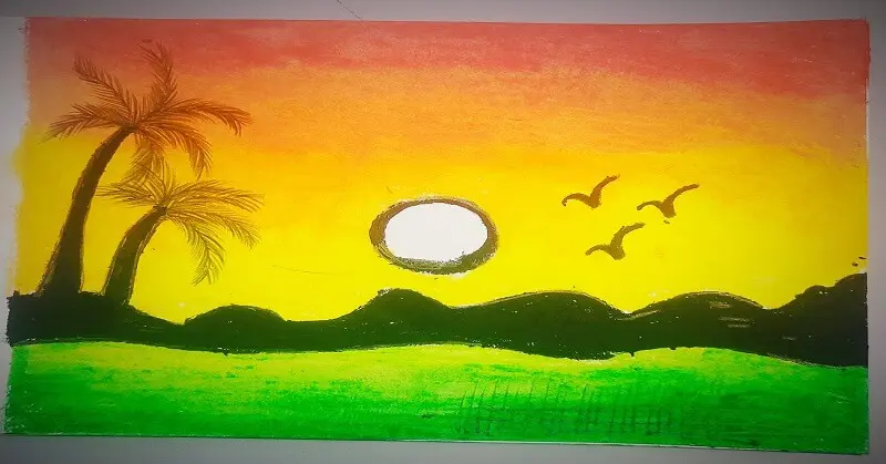 Simple Sunset Landscape Drawing